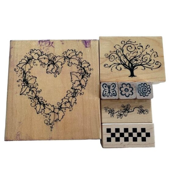 Unbranded | Office | Decorative Rubber Stamp Lot Floral Tree Checker ...